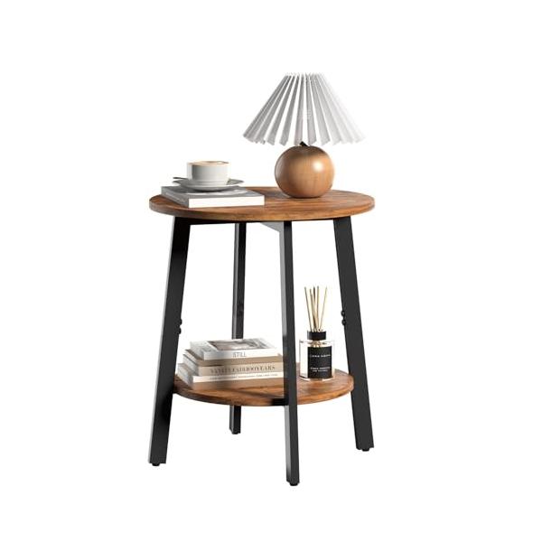 商品名: sthmec サイドテーブル 小さな丸いエンドテーブル 収納棚付き 小さなスペース用 2段ベッドサイドテーブル ソファ カウチテーブル ラウンドアクセントテーブル ナイトスタンド リビングルーム 寝室用 素朴なブラウン sthme...