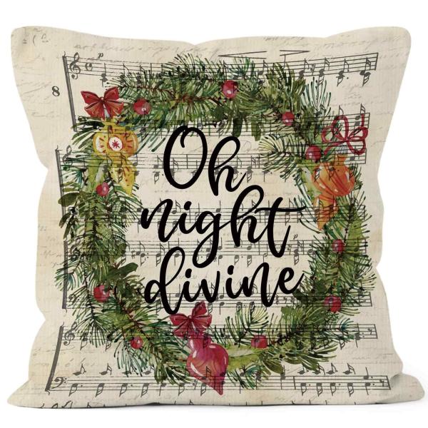 商品名:  MONALET Vintage Winter Christmas Carols Song Throw Pillow Covers 18x18, Oh Night Divine Home Decor Pillow Cases fo...