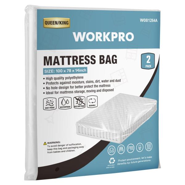 商品名: WORKPRO (ワークプロ) 2ミル クイーン/キング プラスチックマットレスバッグ 引っ越し収納用 2枚パック WORKPRO 2-Pack Queen/King Size Plastic Mattress Bags for ...