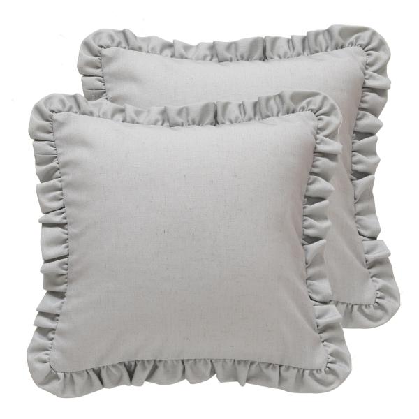 商品名: ISAENNE 2ピース クラシック シルバー スクエア スロー 枕カバー 45.7 cmx45.7 cm、無地 ファームハウス リネン コットン 装飾 枕カバー フリル付き、丈夫なスローピローケース ソファ ベッド リビングルー...