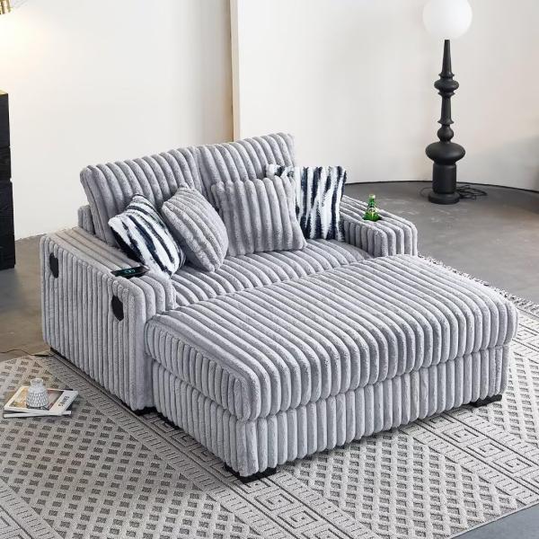 商品名:  Oversized Sofa Corduroy Upholstered Cloud Couch,Cup Holders and USB Ports &amp; Wirelessly Charged &amp; Bluetooth...