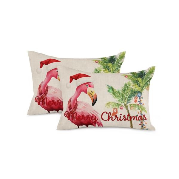 商品名: クリスマス 腰部枕カバー 2枚セット フラミンゴ スロー枕カバー 12x20インチ 装飾枕カバー ヤシの木 クリスマスボール 枕 クッションケース カウチ ベッド ソファ ガーデン クリスマス クリスマス ホリデー デコレーション...