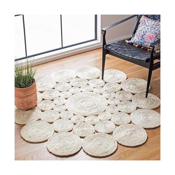 商品名:  Aizza Trends Handmade Flower Shape Pure Jute Floor Area Rug, Carpet for Living Room, Jute Round Floor Mat, Rugs fo...