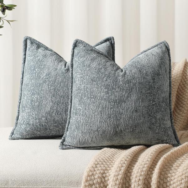 商品名:  DEZENE Pack of 2 Dusty Blue Euro Shams Pillow Covers 26x26 Cozy Soft Chenille Decorative Throw Pillow Covers Accen...
