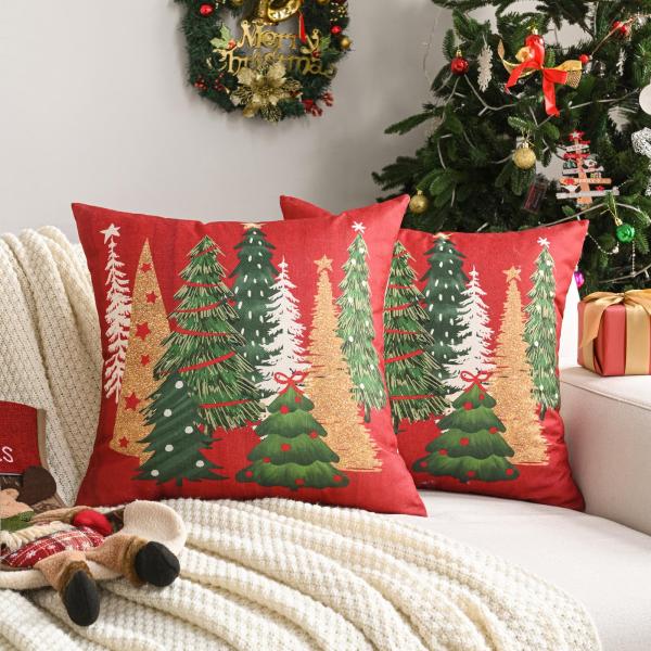 商品名: FUTEI 装飾クリスマスツリークッションカバー 18x18インチ 2枚セット クリスマスレッドリネンクッションケース、冬のクリスマススローピロー ソファ、ソファ、ベッド、リビングルーム用 FUTEI Decorative Chr...