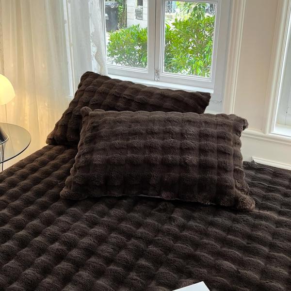 商品名:  Milk Velvet Checkered Bedding Mattress Cover, Super Soft Warm Velvet Plush Bed Sheets, Suitable for Fall and Winte...