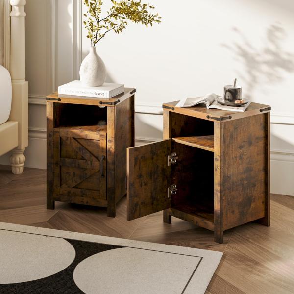 商品名:  Aoxun Farmhouse Night Stand with Charging Station, Nightstand with with Barn Door, End Table with Storage Space, S...