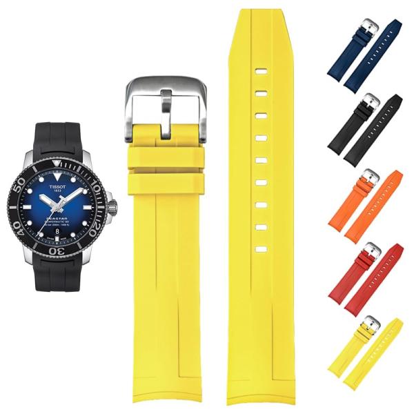 商品名: 21mm FKM ラバーバンド Tissot Seastar 1000 Powermatic 80 T120407A用 交換用カーブエンドウォッチバンド Tissot Seastar 1000 Watch用 (イエロー 21mm)...