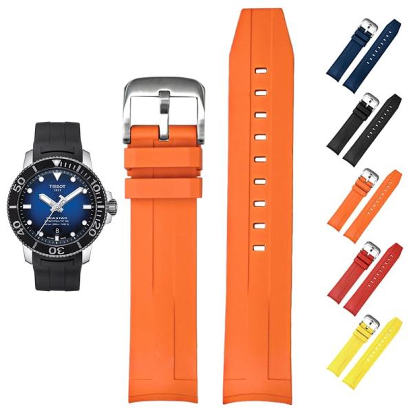 商品名: 21mm FKM ラバーバンド Tissot Seastar 1000 Powermatic 80 T120407A用 交換用カーブエンドウォッチバンド Tissot Seastar 1000 Watch用 (オレンジ 21mm)...