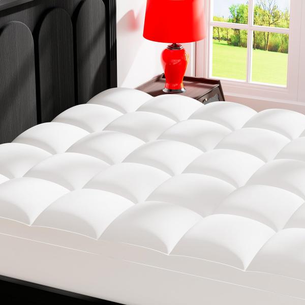商品名: Topllen マットレストッパー 背中の痛み用 極厚ピロートップ マットレスパッドカバー 8インチ~21インチの深いポケット付き ソフトマットレスプロテクター オーバーフィルダウン代替品 (ホワイト カリフォルニアキング) To...