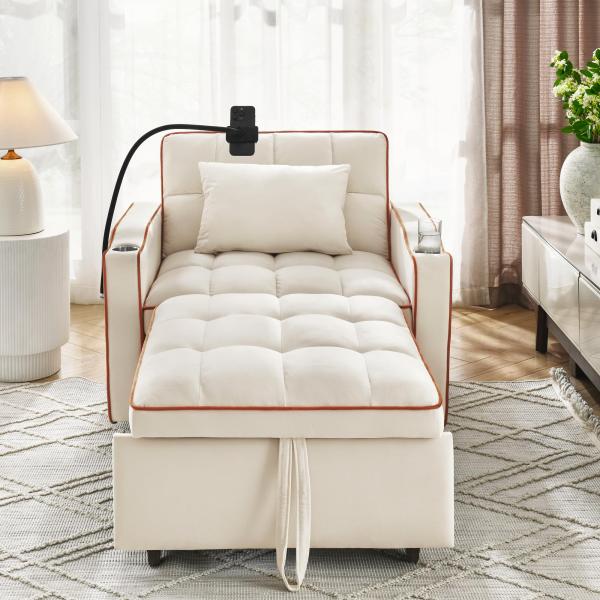 商品名:  Convertible Sleeper Chair Sofa Bed with Adjustable Backrest and USB Charging, Pull Out Chair Bed with Cup Holder, ...