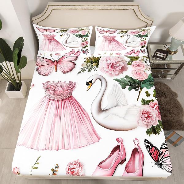 商品名:  Manfei Ballerina Fitted Sheet Twin Size, Ballet Dress Shoes Bedding Set for Kid Girl Princess, Pink Flower Butterf...