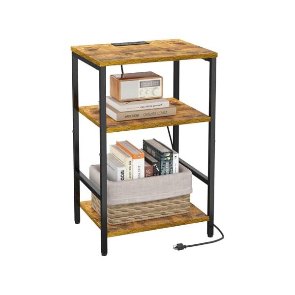 商品名: X-cosrack 充電ステーション付きサイドテーブル USBポートとコンセント付きエンドテーブル 小さなスペースの収納棚付きナイトスタンド ソファソファテーブル ベッドサイドテーブル リビングルーム/寝室用 X-cosrack ...