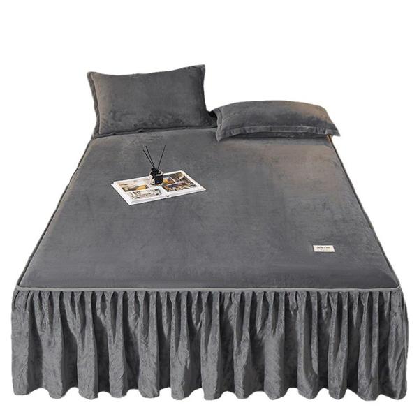 商品名:  Milk Velvet Solid Color Bed Skirt Ruffle Bedspread Queen King Size 3 Piece Mattress Protective Cover With 2 Pillow...