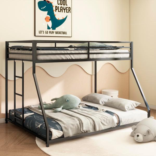 商品名:  Bunk Bed Twin Over Full Size,54-inch High Metal Low Bunk Bed Frame with 11-inch High Guard Rails,Silent Footrest,R...