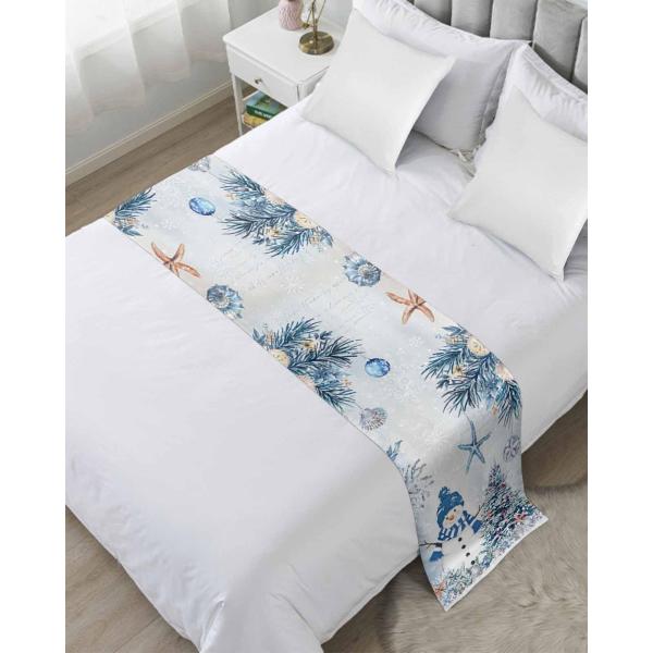 商品名:  DecorLovee Blue Coastal Christmas Bed Runners for Cal King Size Bed, Decorative Bed Throws for Foot of Bed, Xmas T...