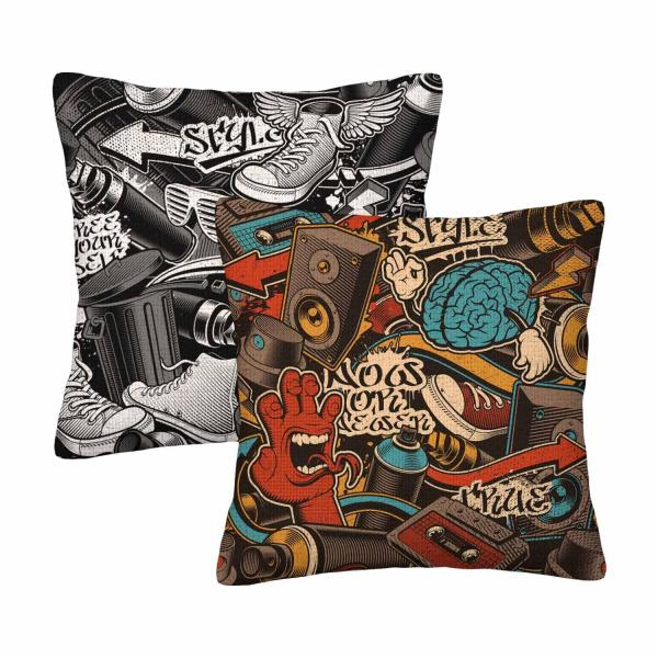 商品名: Boqpolu Doodle Art 枕カバー 18x18インチ グラフィティ ウォール アーバン ストリート アート アンダーグラウンド テーマ クリエイティブ デザイン 枕カバー ホームデコ スローピロー 2枚セット リビング...
