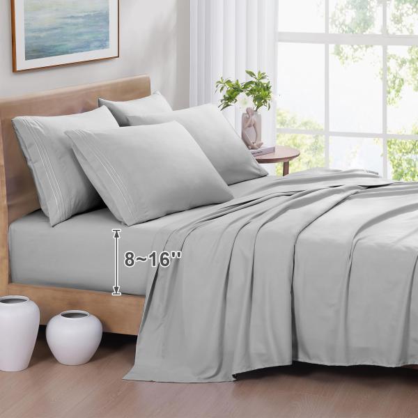 商品名:  KKN Sheets Queen - Deep Pocket Light Grey Queen Sheet Set 6 Pieces, Wrinkle - Resistant &amp; Breathable Sheets Qu...