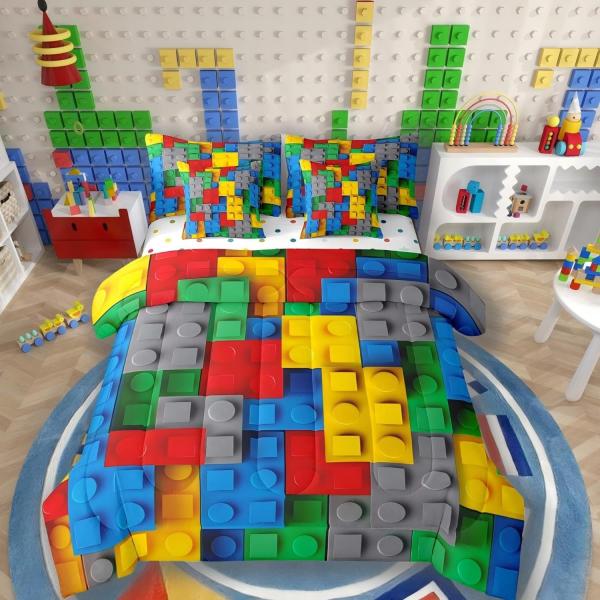 商品名: Erosebridal 3Dビルディングブロック 7点 掛け布団セット フルベッドバッグ入り、カラフルな構造の寝具セット グラデーションレインボーブリックシーツセット 掛け布団付き、レッド イエロー グリーン ブルー グレー ベッ...