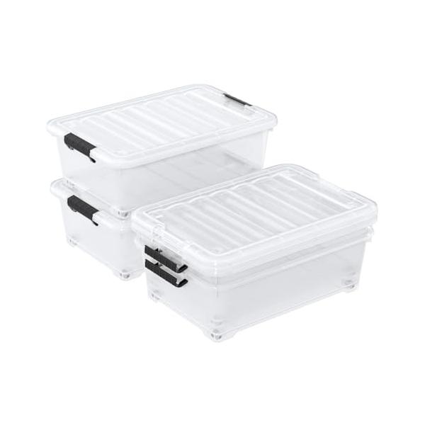商品名:  Haodehen 4 Packs 20 L Clear Plastic Underbed Storage Bins with Lids and Wheels, Plastic Storage Totesブランド: Haodehe...