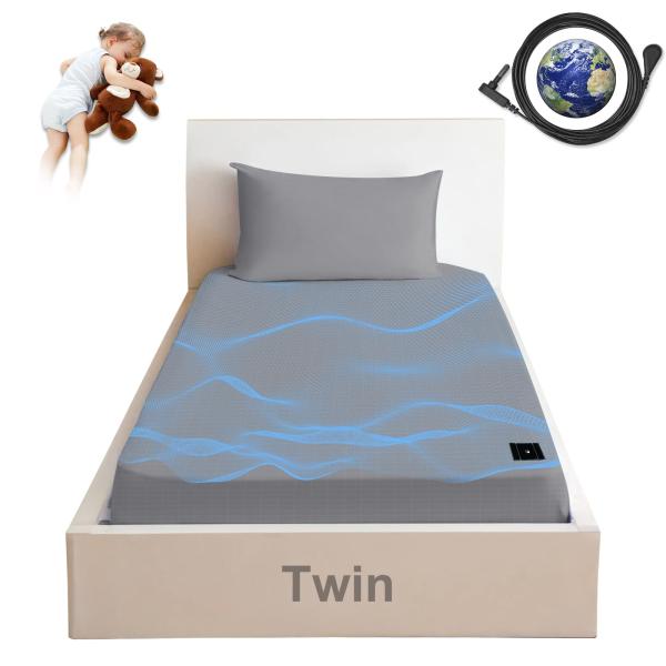 商品名: ベッドツイン用接地シーツ、より良い睡眠のための接地コード付きフィットベッドシーツ、95%オーガニックコットン5%ピュアシルバー繊維、ベッドシーツ伝導率(グレー、ツイン39 * 75 * 14インチ) (ツイン) Grounding...