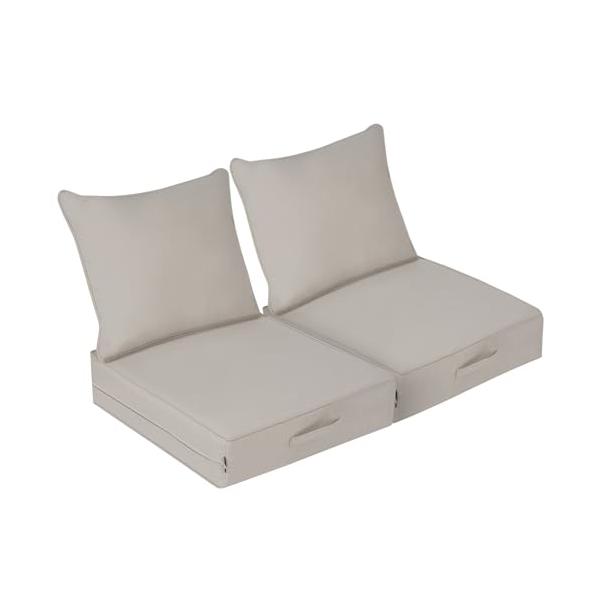 商品名: AOFEITE アウトドア オレフィン 防水 ディープシートクッションセット 2個 耐候性 色あせ防止 24インチ x 24インチ x 6インチ パティオ家具シートクッション 厚みのあるソファチェアパッド 芝生/庭/グレーアプリコ...