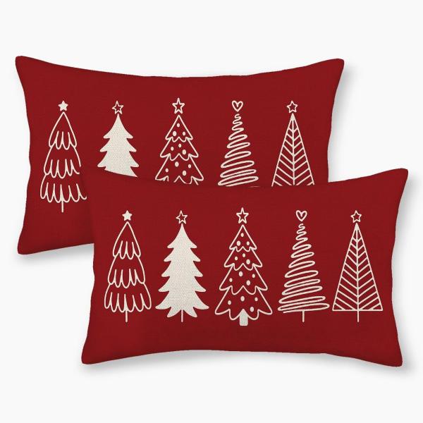 商品名: Merry Christmas 装飾用クッションカバー 12x20インチ 2枚セット クリスマスツリー装飾クッションカバー クリスマスレッドツリー装飾 アウトドアクッションカバー ソファ カウチ ファームハウス 部屋 ベッド装飾 ...