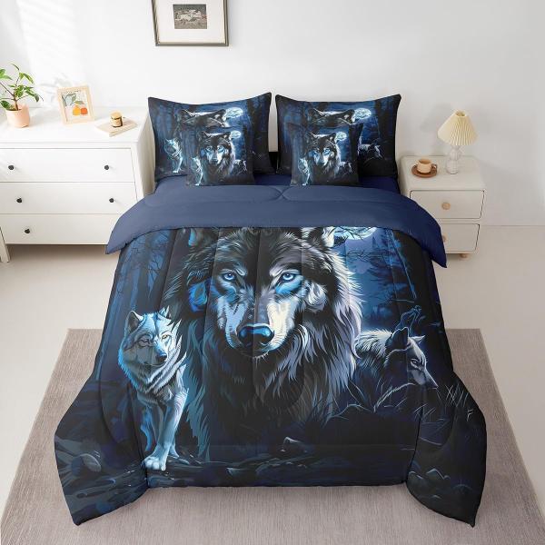 商品名:  Feelyou Boys Girls Wolf 7 Pieces Bedding Set Twin Size, Wolves Howling Bed in A Bag Kids Western Wild Animal Comfo...