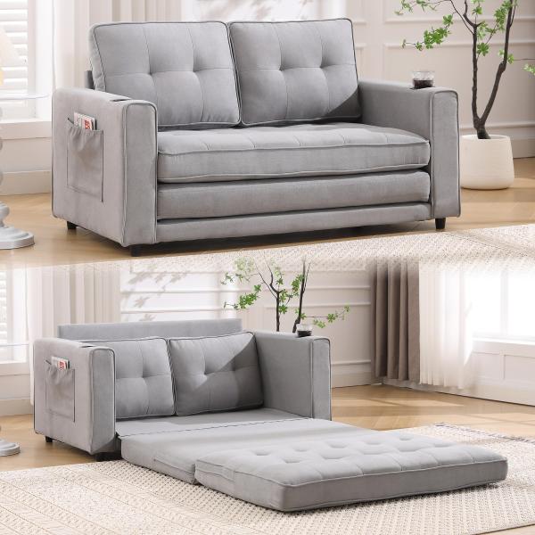商品名:  HRVEOCEI New 55" W Comfy Futon Sofa Bed, Folding Bedroom Couch with Pull Out Bed, Small Loveseat Sleeper for Bedro...