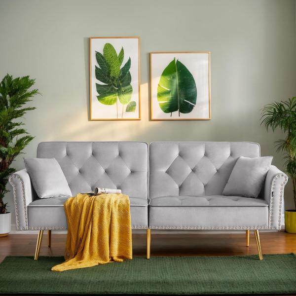 商品名:  Anwick 70" Velvet Futon Sofa Bed, Couch, Small Sofa, Convertible Folding Sleeper Couches with Adjustable Backrest ...