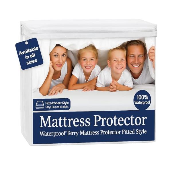 商品名: 100%防水キングサイズマットレスプロテクター、プレミアムフィットコットンテリーカバー、伸縮性のある深いポケット付き、洗濯機で洗えるベッド用ホワイトマットレスカバー。 100% Waterproof King Size Mattr...