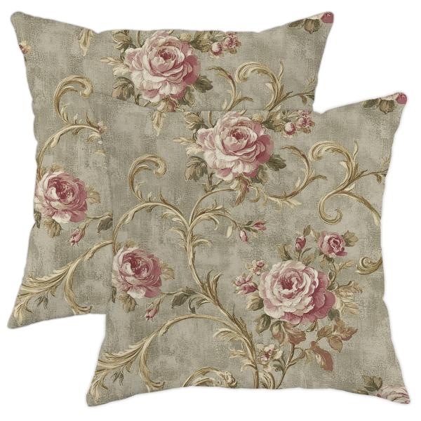 商品名:  Vintage Floral Pillow Covers Set of 2, Dusty Rose Decorative Throw Pillow Cases, Spring Home Decor for Sofa Couch ...