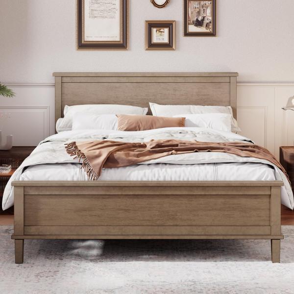 商品名:  Mid-Century Wood Platform Bed Frame with Headboard, Minimalist Style Wooden Queen Size Bed Frame with Wood Slat Su...