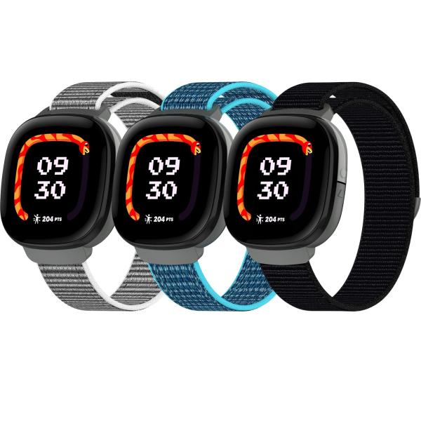 商品名: QHBAMD ナイロン腕時計バンド 3本パック Fitbit Ace LTEバンド対応 調節可能な編組ストラップバンド ソフト 通気性 伸縮性フックループストラップ Fitbit Ace LTE 3.3フィート/1M用 (ブラック...