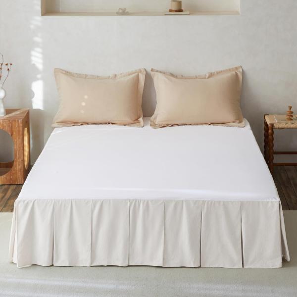 商品名:  BISELINA French Linen Pleated Bed Skirt, 14" Tailored Draped Natural Linen-Cotton Blend Basic Dust Border Soft Com...