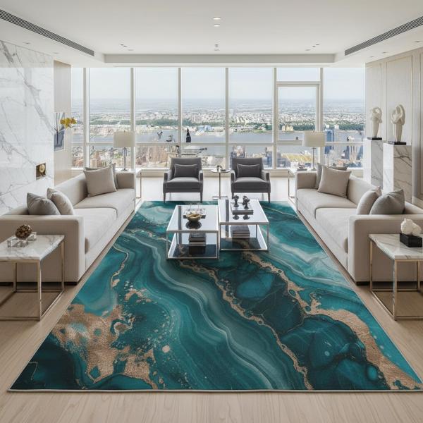 商品名:  Crizdryn Area Rug 3x4, Teal Gemstone Abstract Rug, Turquoise Marble Carpet, Washable Ocean-Inspired Geode Rugs for...