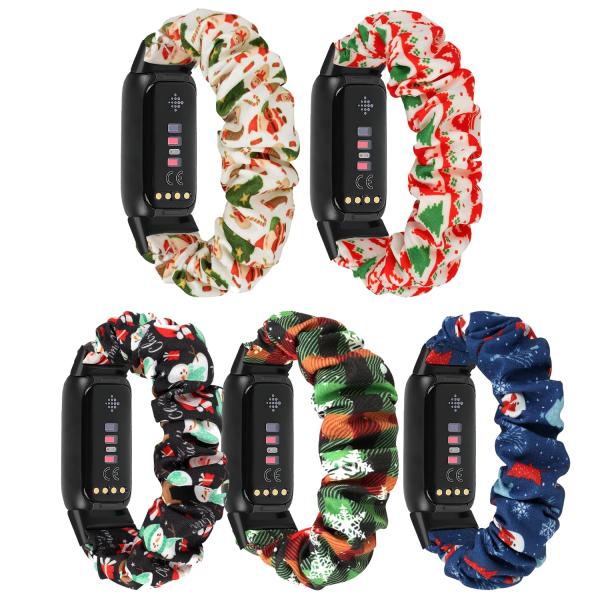 商品名: シュシュウォッチバンド 女性用 Fitbit Luxe対応 伸縮性 シュシュ交換用バンド ソフトストレッチバンド Fitbit Luxe用 5個パック (クリスマスシリーズ、Sサイズ) Scrunchie Watch Bands ...