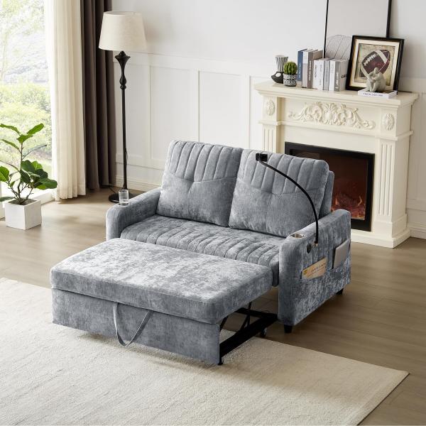 商品名:  53.9" Modern Loveseat Pull Out Sofa Bed with Cup Holders and 360° Swivel Phone Holder, Convertible Sofa Bed Couch ...