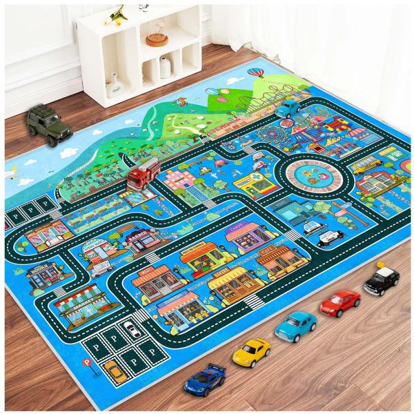 商品名: Fuzorise キッズカーラグ プレイマット、プレイルーム、ベッドルーム、男の子と女の子用のシティロードラグ、道路交通カーペットは、幼児や幼児の教育や学習教室に適しています。 Fuzorise Kids Car Rug Play...