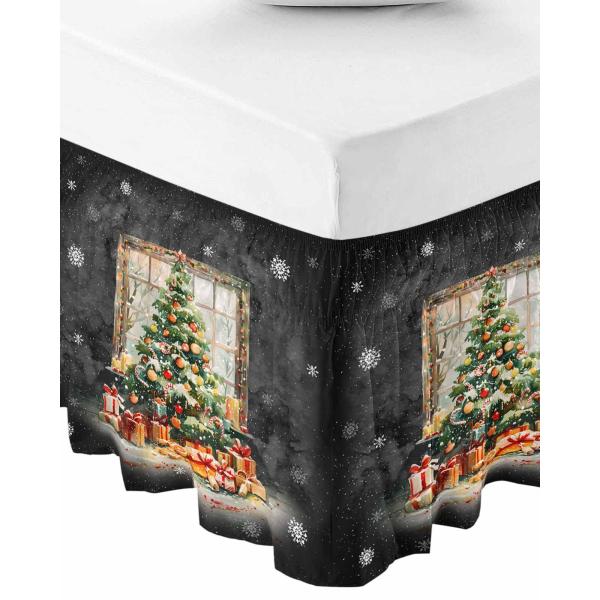 商品名:  Christmas Tree Bed Skirt Wrap Around Bed Skirting Queen Size Bedskirt for Queen Bed 18 Inch Drop Adjustable Elasti...