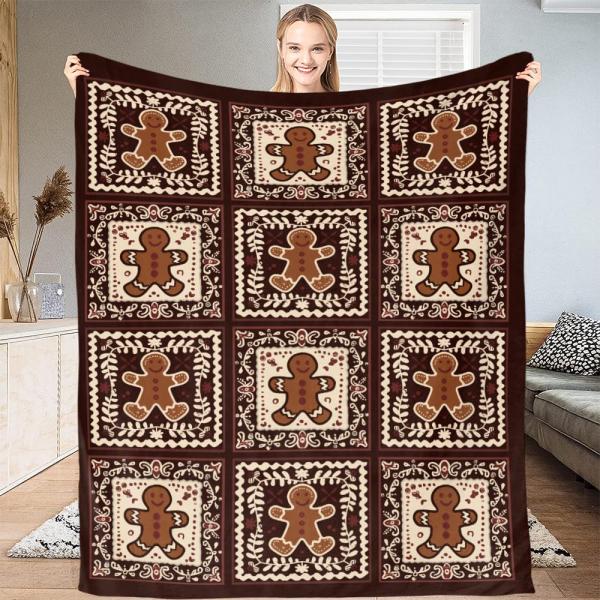 商品名:  Custom Gingerbread Patchwork Blanket, Soft Vintage Throw for Sofa Couch, Full Size Sherpa Christmas Blanketブランド: E...