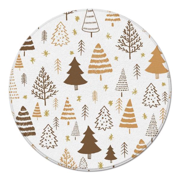 商品名:  Christmas Tree Round Area Rug 3ft,Brown Xmas Pine Tree Golden Snowflake Winter Holiday Circle Floor Mat for Bedroo...