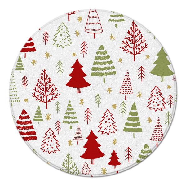 商品名:  Christmas Tree Round Area Rug 3ft3in,Red Green Xmas Pine Tree Golden Snowflake Winter Holiday Circle Floor Mat for...