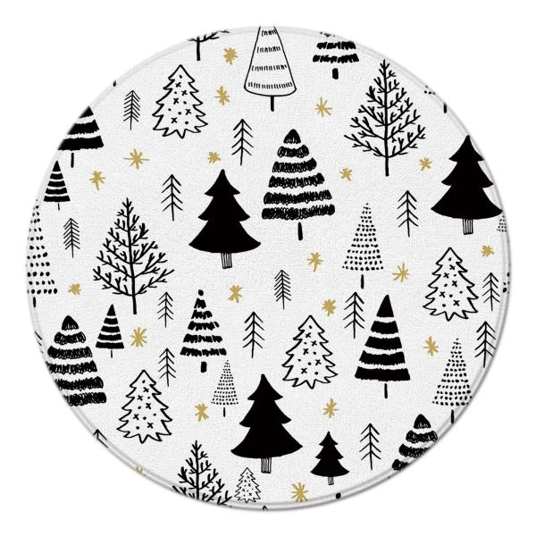 商品名:  Christmas Tree Round Area Rug 2ft,Black White Xmas Pine Tree Golden Snowflake Winter Holiday Circle Floor Mat for ...