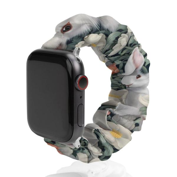 商品名:  Bunnies Easter Flowers Printed Scrunchie Watch Bands Stretchy Replacement Strap Compatible with Iwatch 38mm 40mm 4...