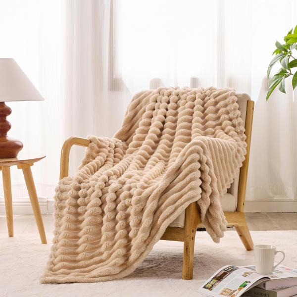 商品名: Simple&amp;Opulence フランネルスローブランケット カウチ用 - スーパーソフト 3D ストライプ ジャカード ふわふわブランケット ベッド用 フリース 軽量 快適 スロー オールシーズン用 (50インチ x 6...