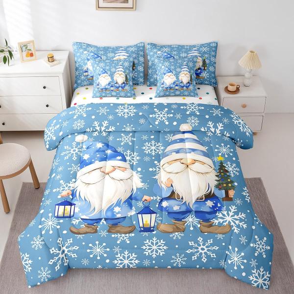 商品名: Erosebridal スカイブルークリスマス掛け布団セット ツインサイズ、かわいいノームベッドバッグ入り 子供 男の子 女の子 ティーン、サンタツリー クリスマスオーナメント ベッドセット、かわいいサンタクロース リバーシブルベ...