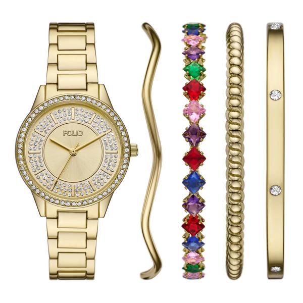 商品名: Folioレディース3針ゴールド合金腕時計ギフトセット、ゴールド Folio Women's Three Hand Gold Alloy Watch Gift Setブランド: Gallimard Education高さ: 12....