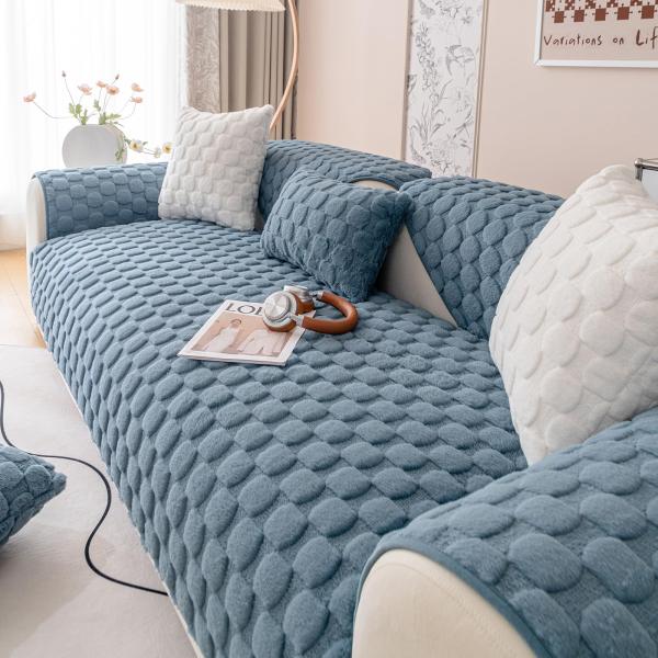 商品名:  vctops Blue Faux Fur Sofa Cover Soft Cozy Fluffy Plush 3D Dot Couch Cover Non Slip Sectional Couch Cover Fuzzy Sof...