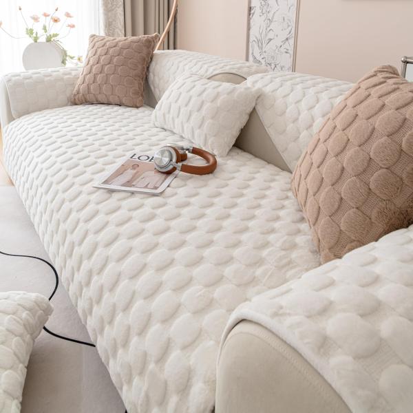 商品名:  vctops Cream Faux Fur Sofa Cover Soft Cozy Fluffy Plush 3D Dot Couch Cover Non Slip Sectional Couch Cover Fuzzy So...